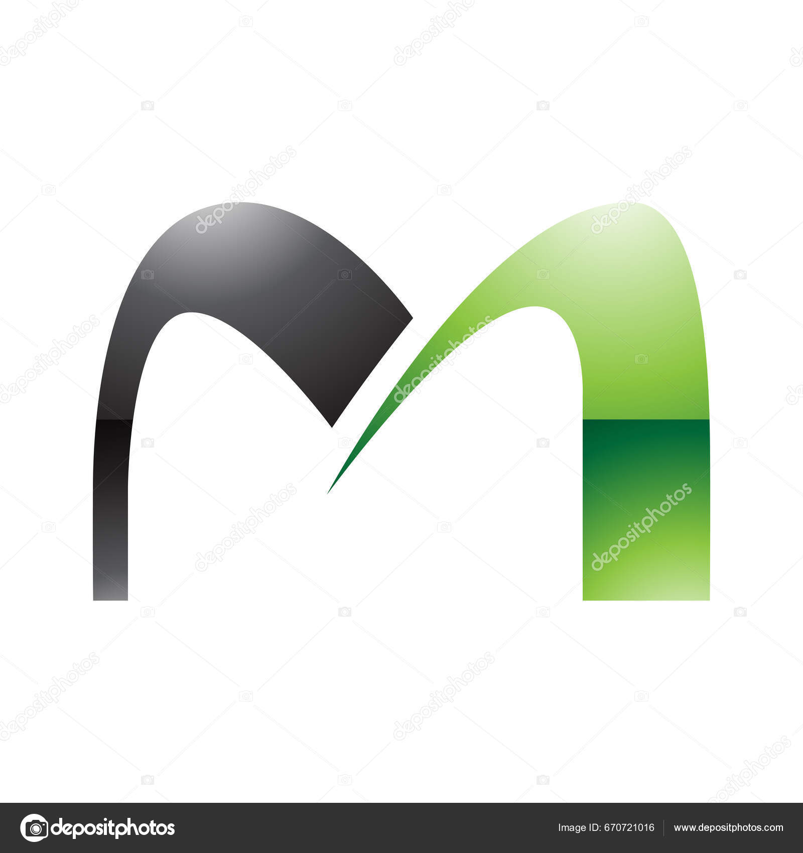 Green Black Glossy Arch Shaped Letter Icon White Background — Stock ...