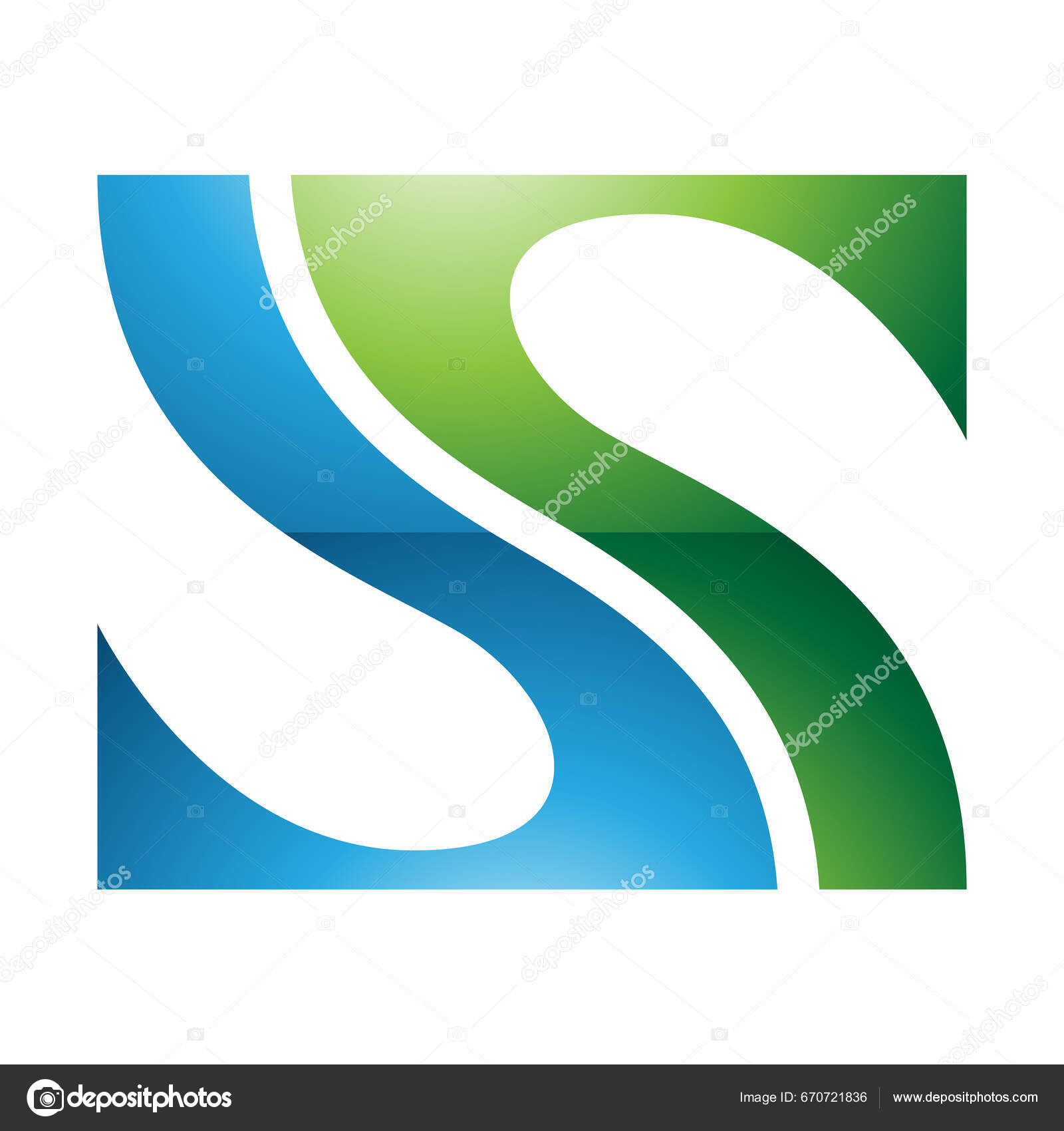 Green Blue Glossy Fish Fin Shaped Letter Icon White Background — Stock ...
