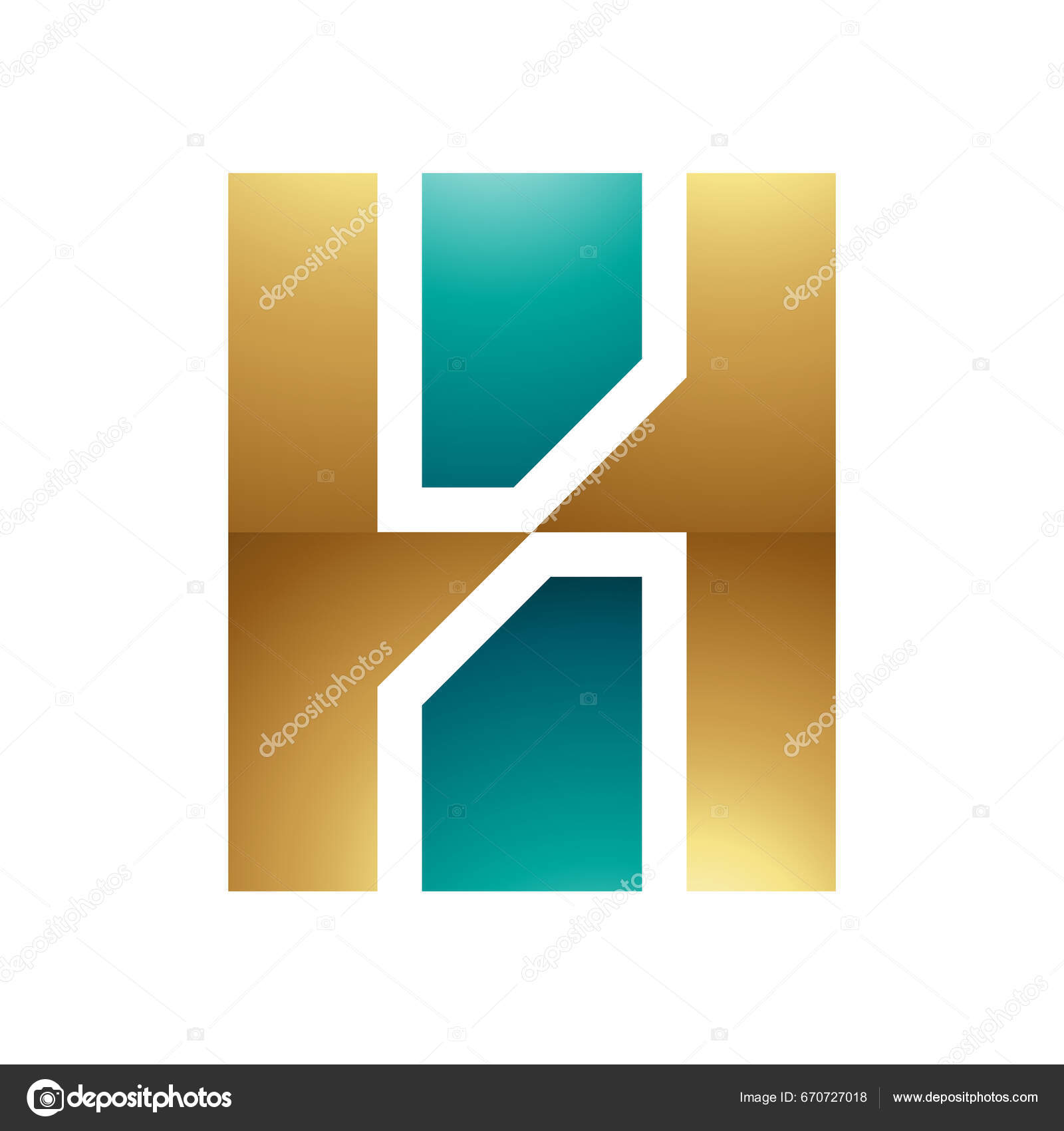 Persian Green Gold Glossy Letter Icon Vertical Rectangles White ...
