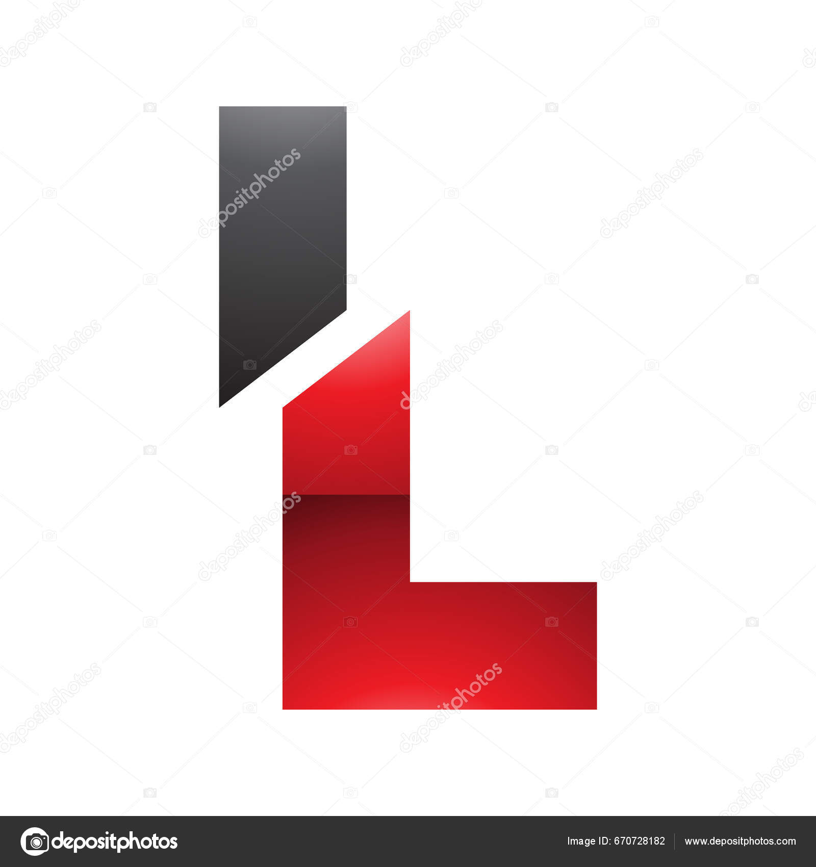 Red Black Glossy Split Shaped Letter Icon White Background — Stock ...
