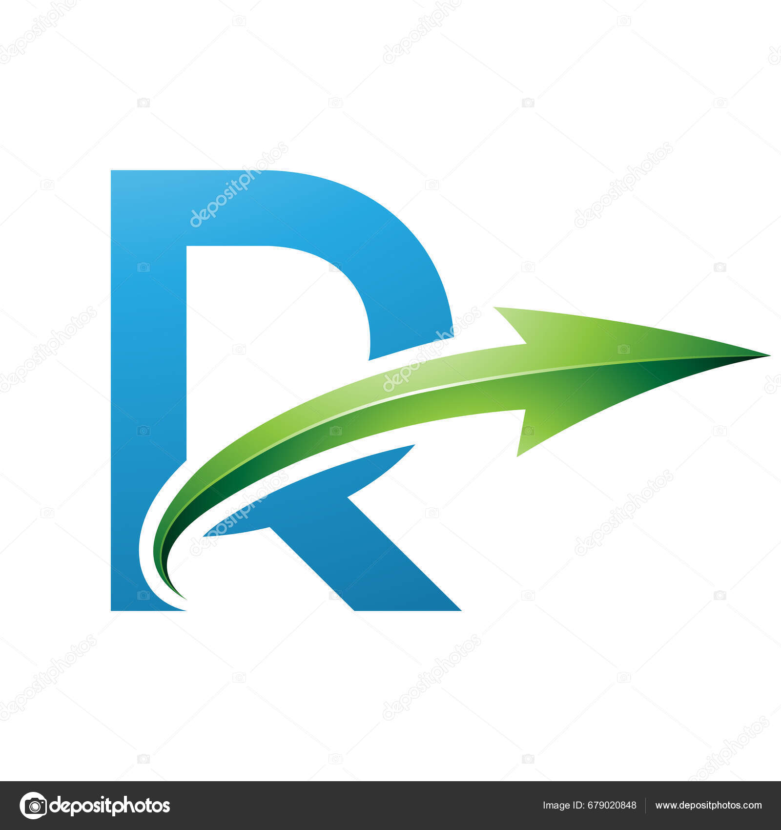 Letra Mayúscula Azul Verde Icono Con Una Flecha Brillante Sobre Vector ...