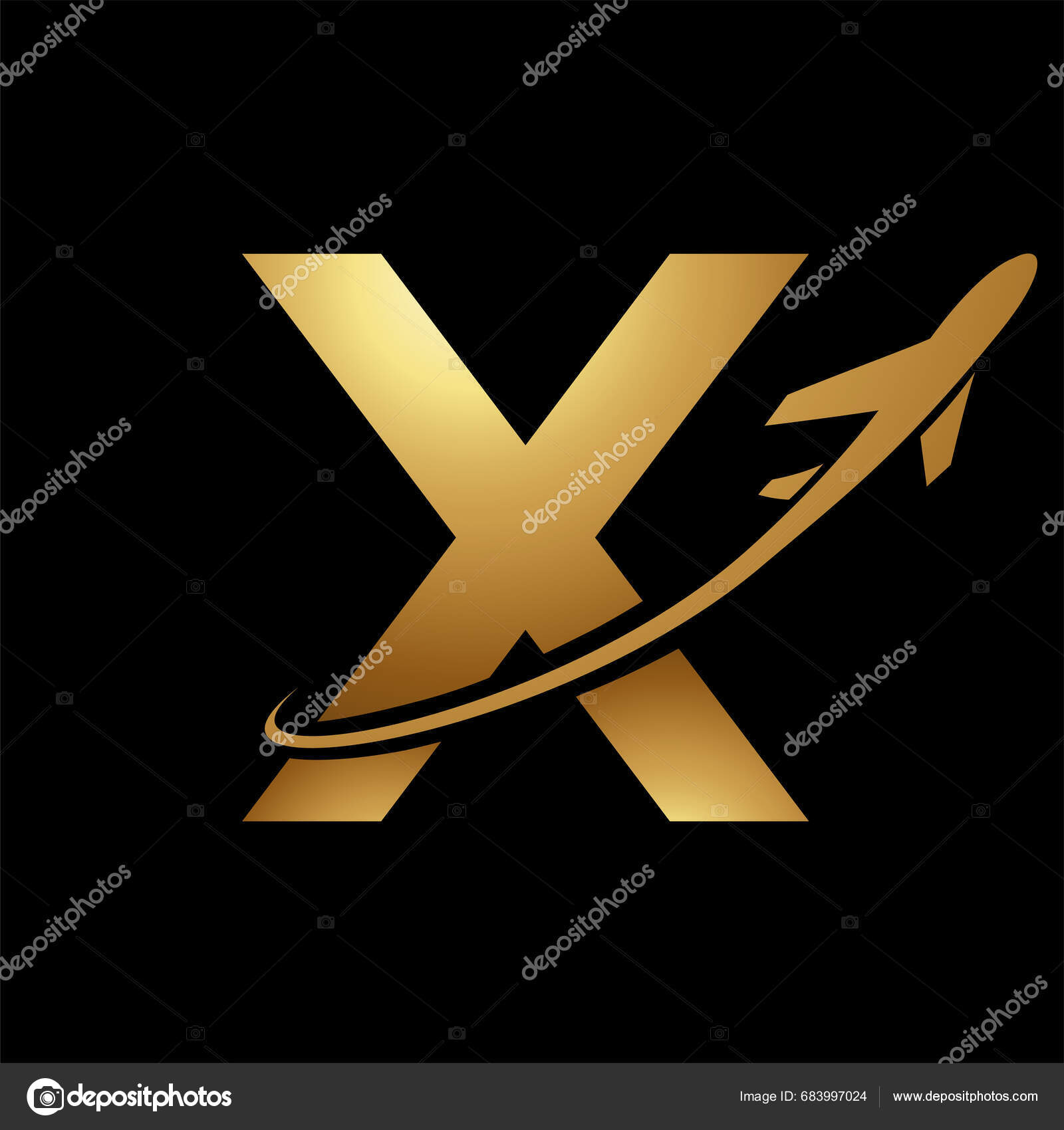 Glossy Gold Lowercase Letter Icon Airplane Black Background — Stock ...