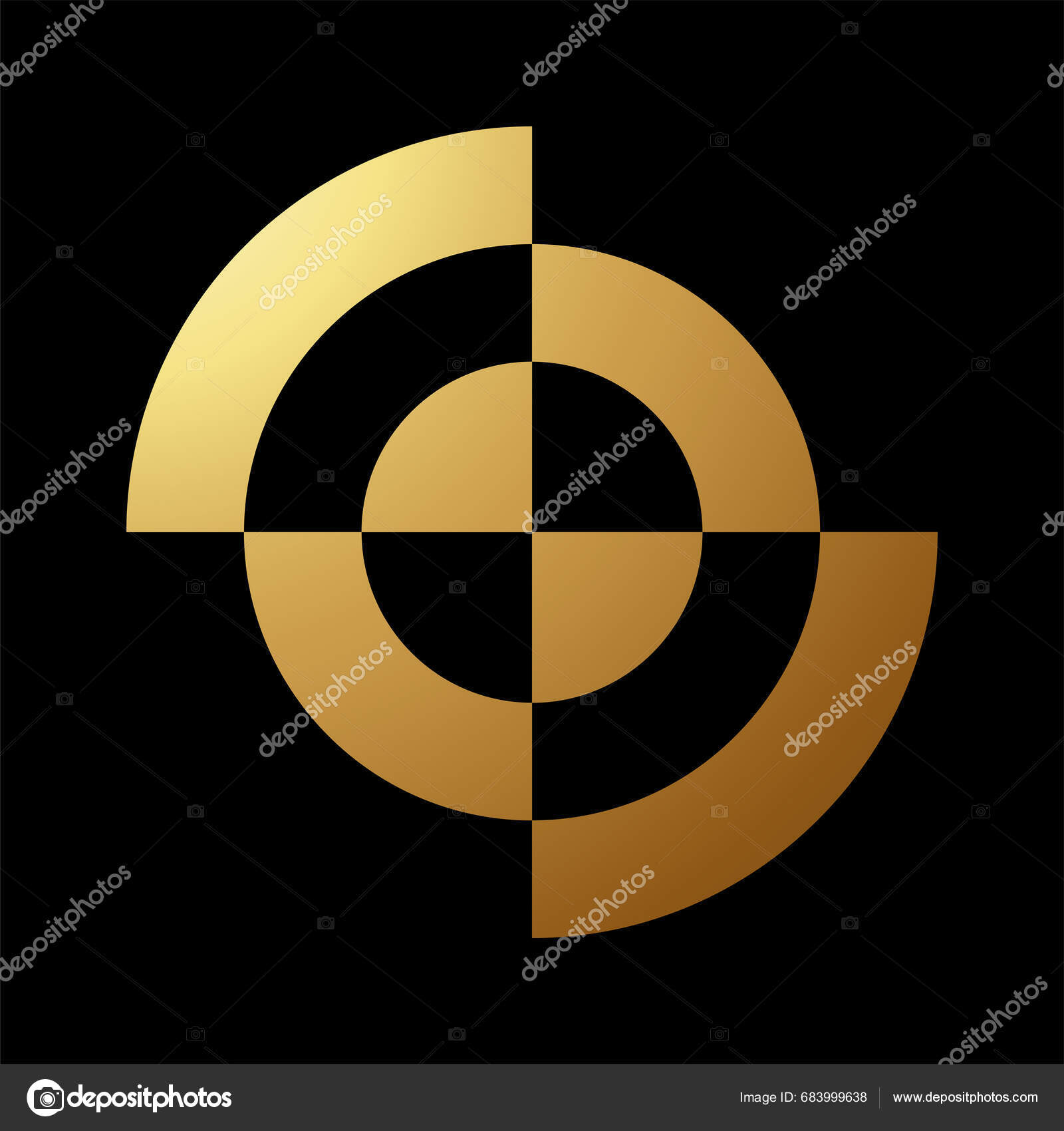Gold Abstract Target Shaped Icon Black Background — Stock Photo ...