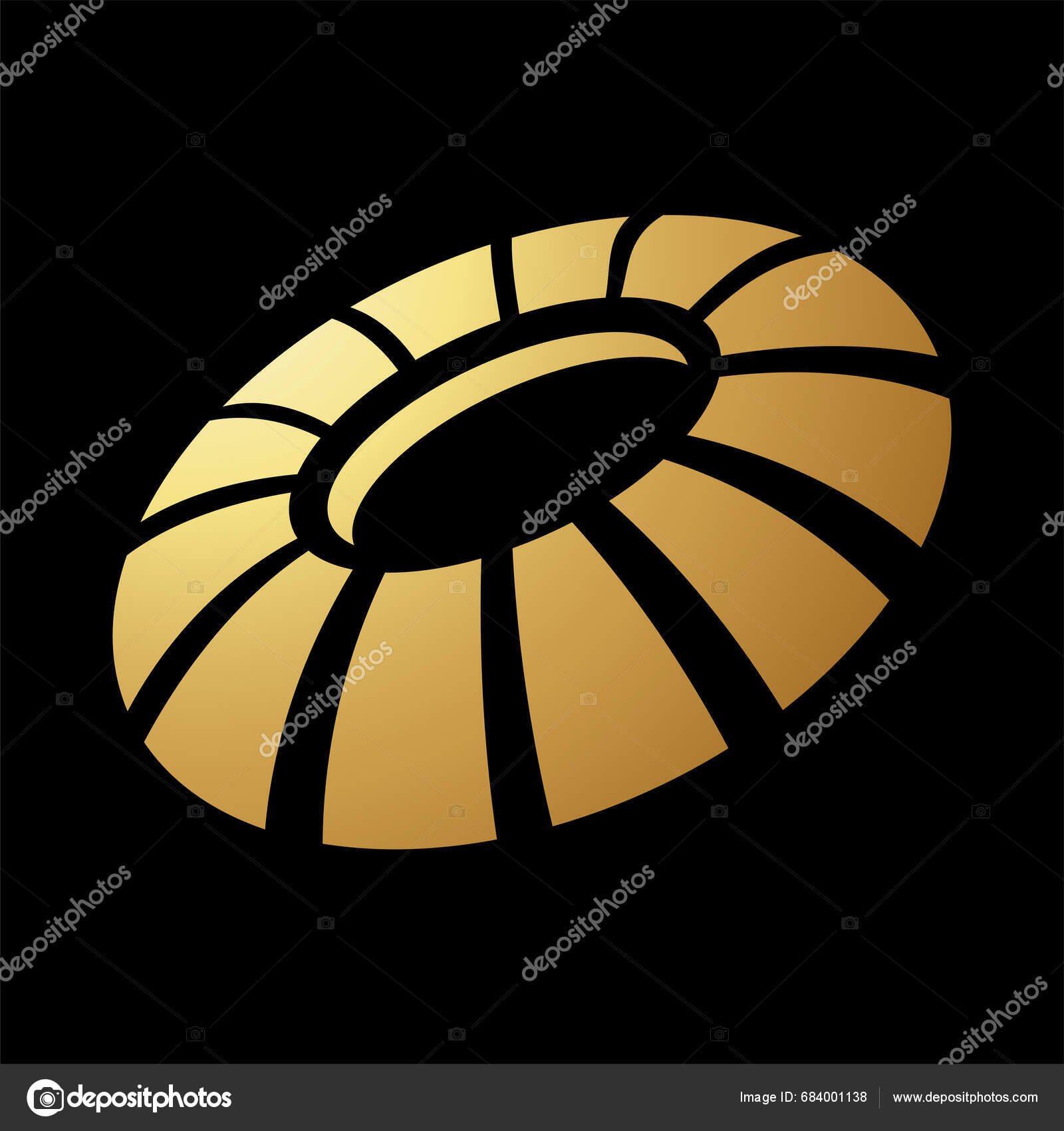 Gold Abstract Striped Icon Perspective Black Background — Stock Photo ...