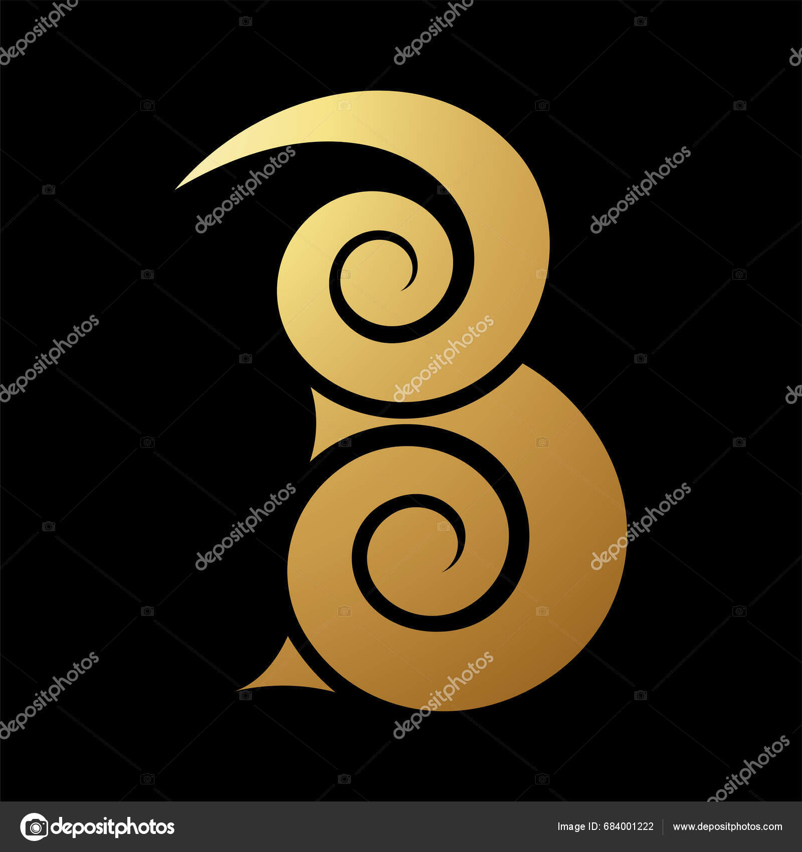 Gold Abstract Swirly Spiky Letter Icon Black Background Stock Photo by ...
