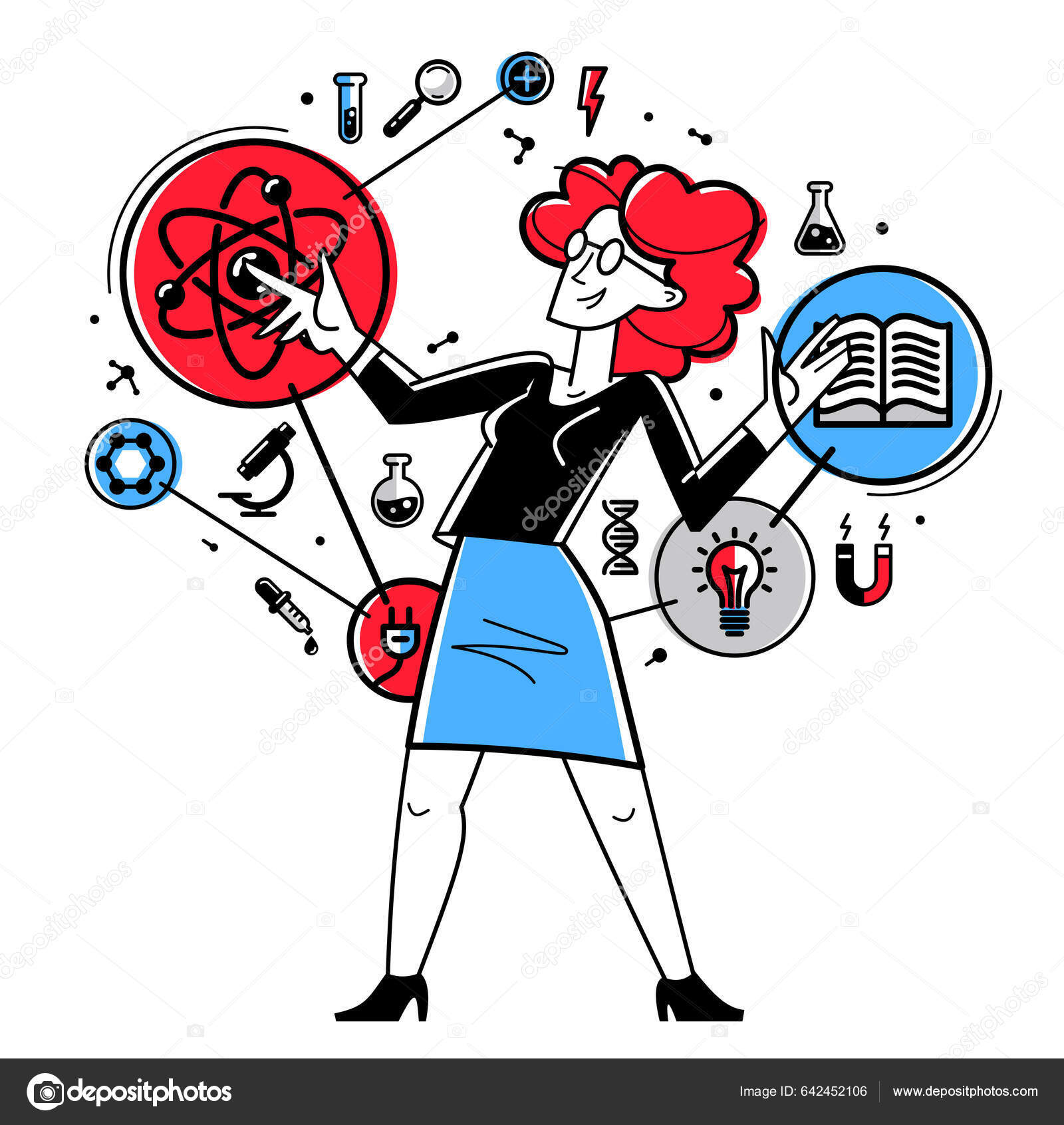 Scientist Discovering Science Theory Making Experiments Vector Outline ...