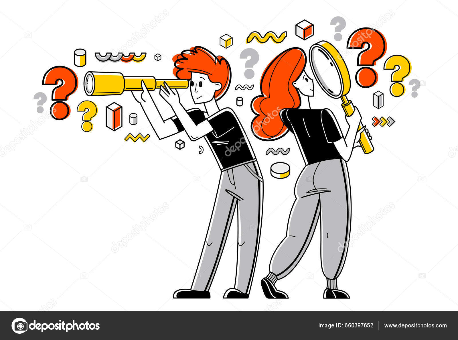 Young People Making Some Inquiry Collecting Data Analysis Vector ...