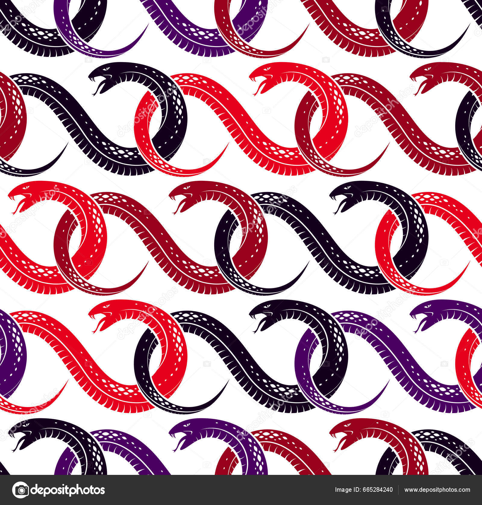 Snakes Seamless Background Vector Dangerous Venom Serpents Pattern ...