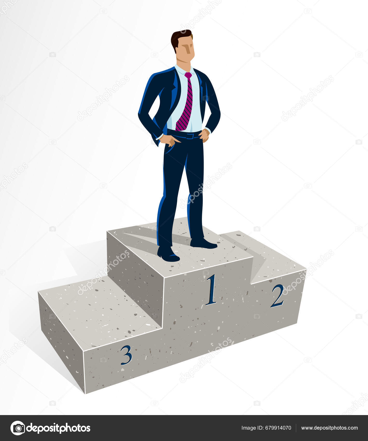 Businessman Standing First Place Podium Vector Illustration Success ...