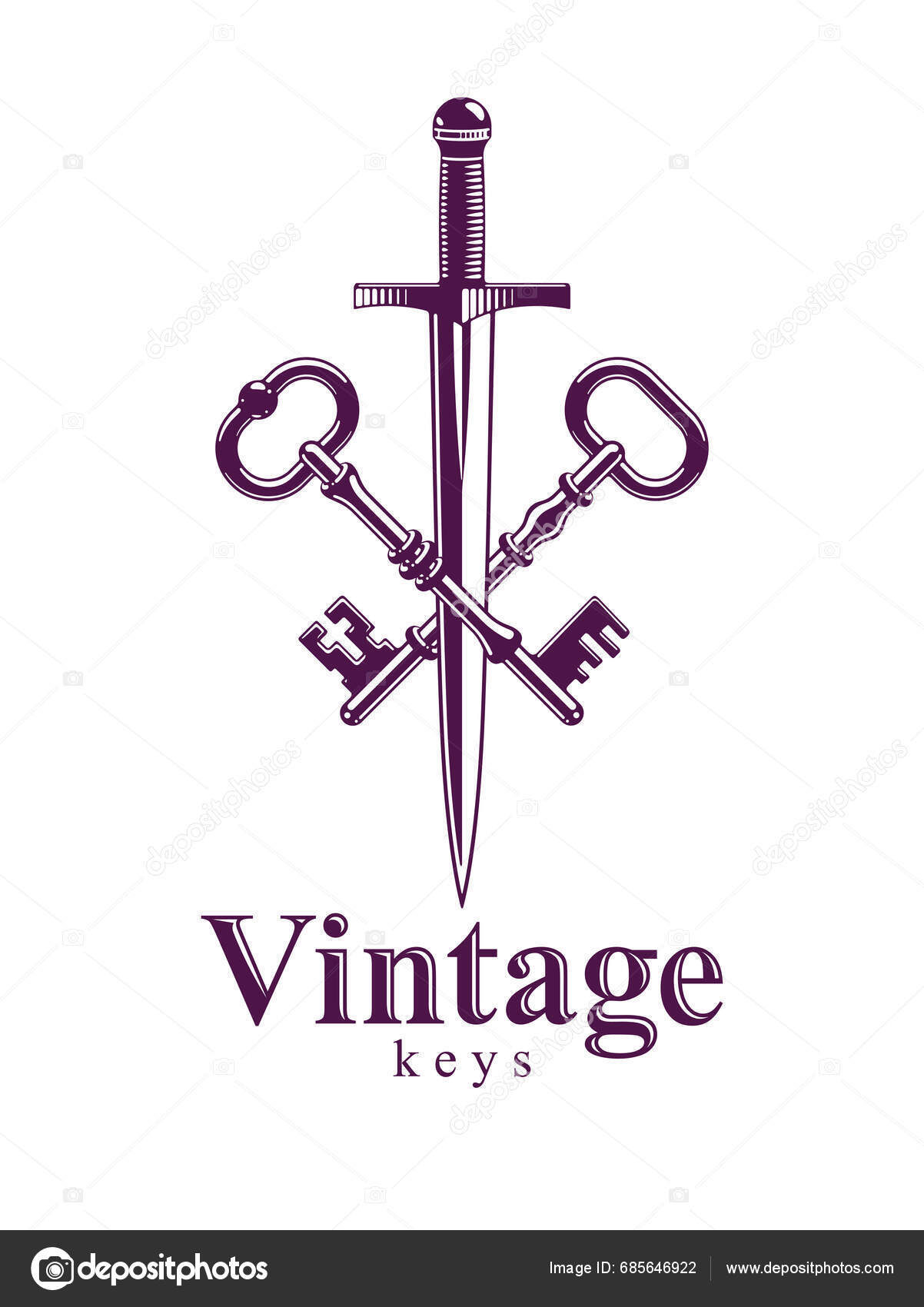 Crossed Keys Dagger Vector Symbol Emblem Turnkeys Sword Protected ...