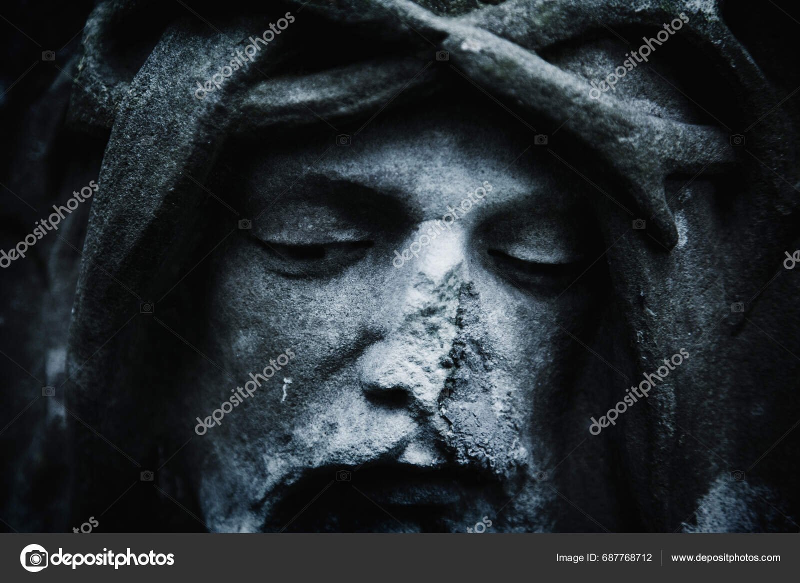 Close Partially Destroyed Ancient Statue Suffering Jesus Christ Crown ...