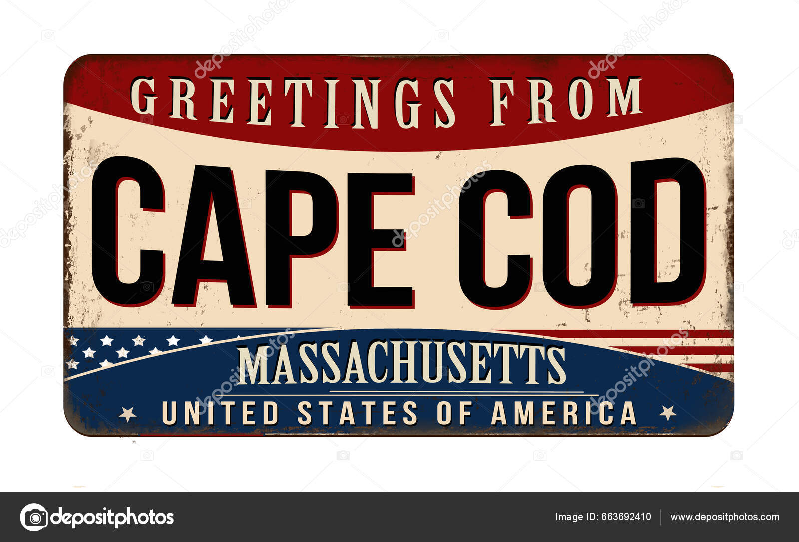 Greetings Cape Cod Vintage Rusty Metal Sign White Background Vector ...