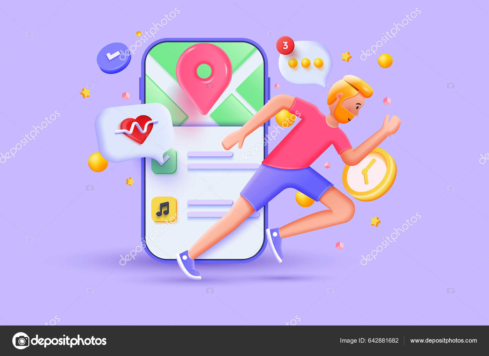 Fitness Running App Concept Cartoon Men Character Workout Wellness ...