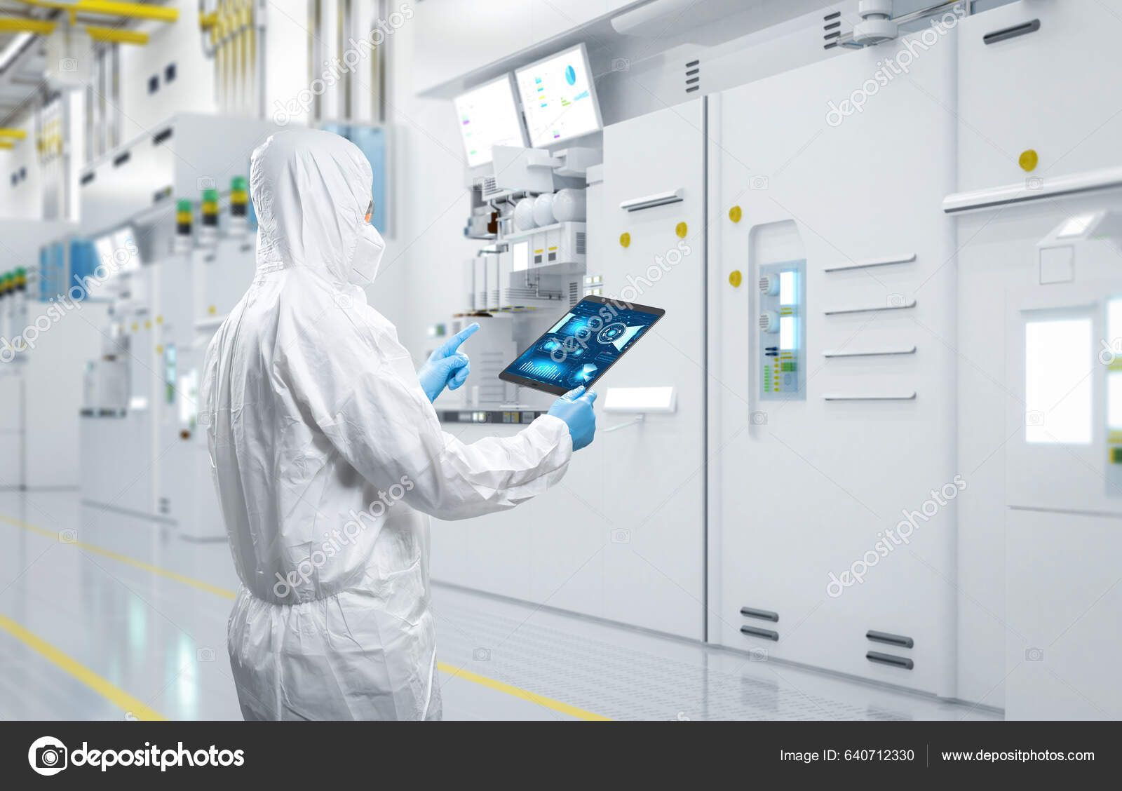 Worker Engineer Wears Protective Suit White Coverall Suit Work ...