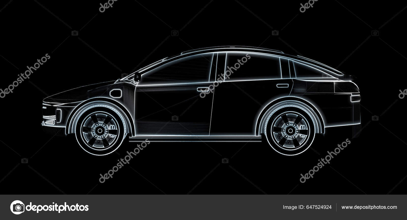 Rendering Outline Car Ray Electric Vehicle Black Background Stock Photo ...