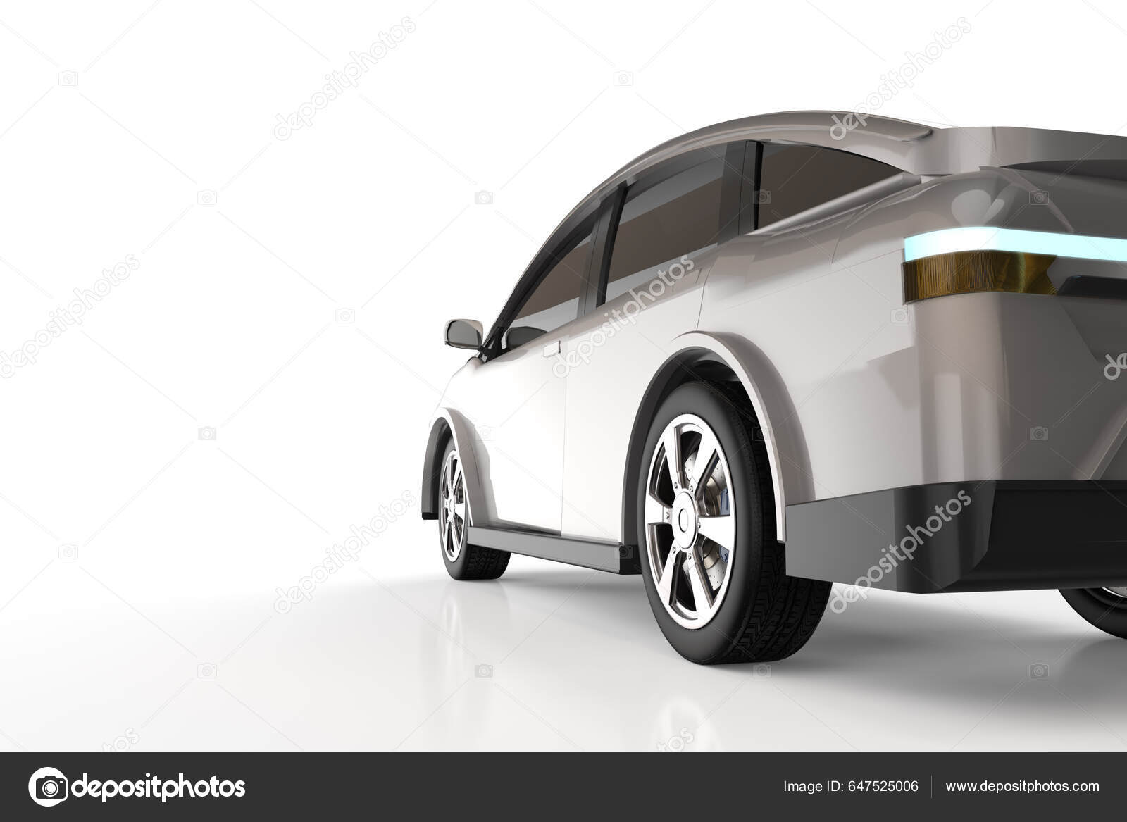 Rendering Rear View Metallic Car Electric Vehicle White Background ...