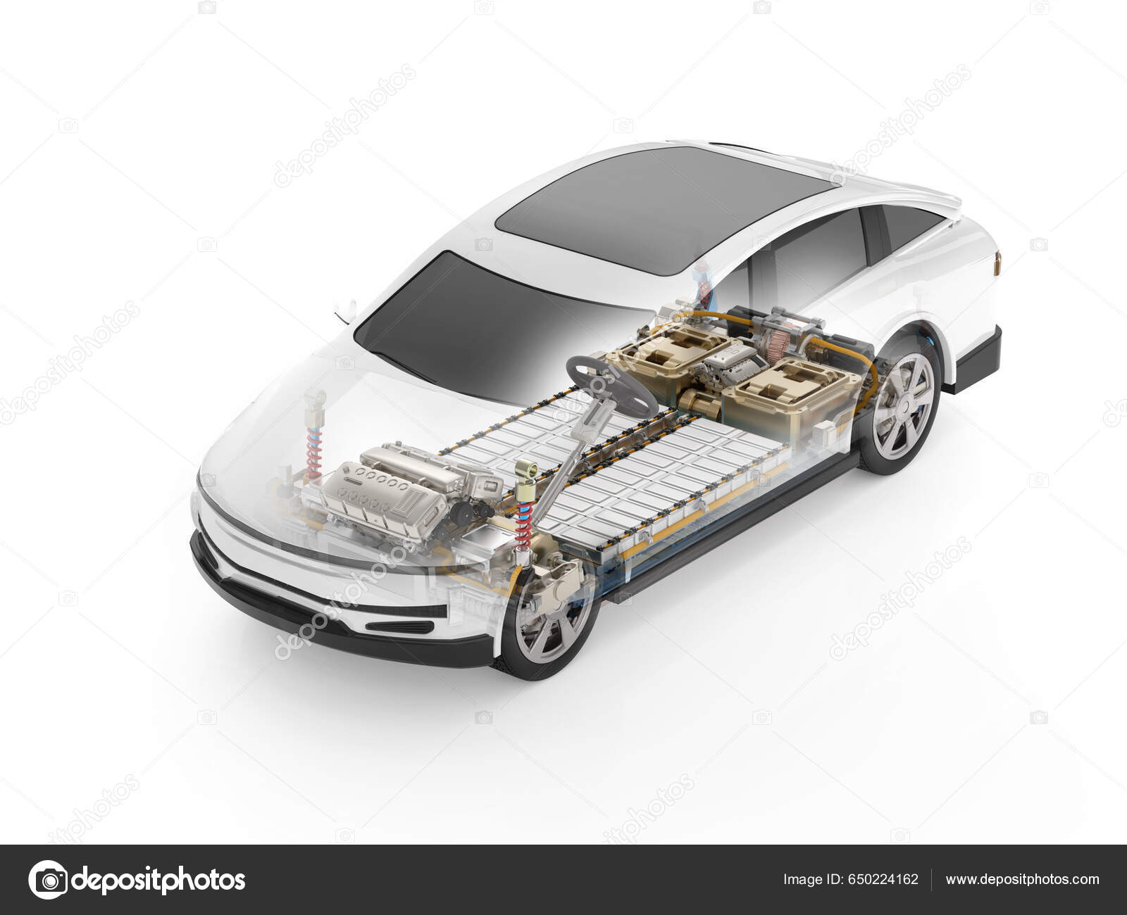 Rendering Car Electric Vehicle Pack Battery Cells Module Platform White ...