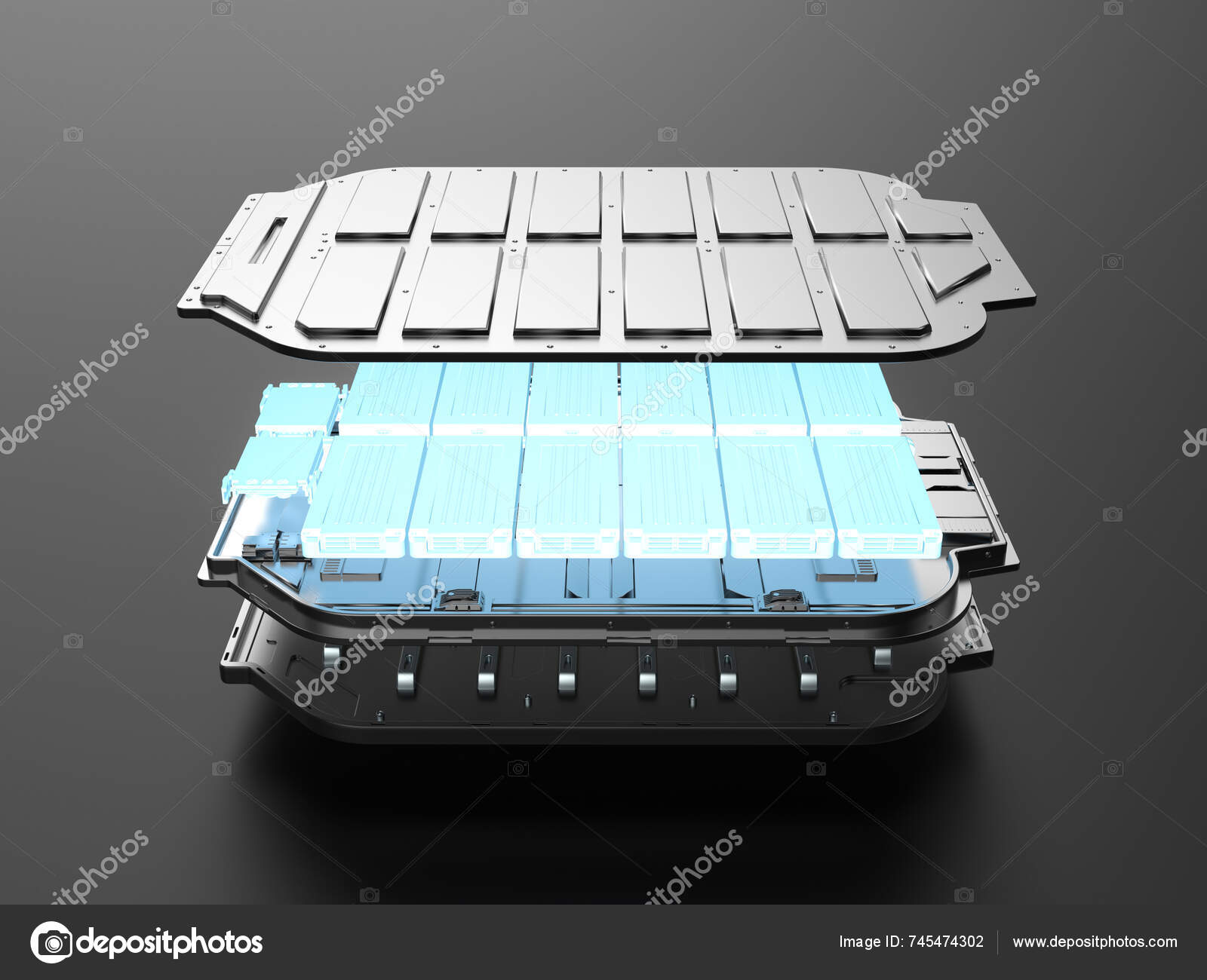 Exploded View Rendering Electric Vehicle Battery Cells Module Glow ...