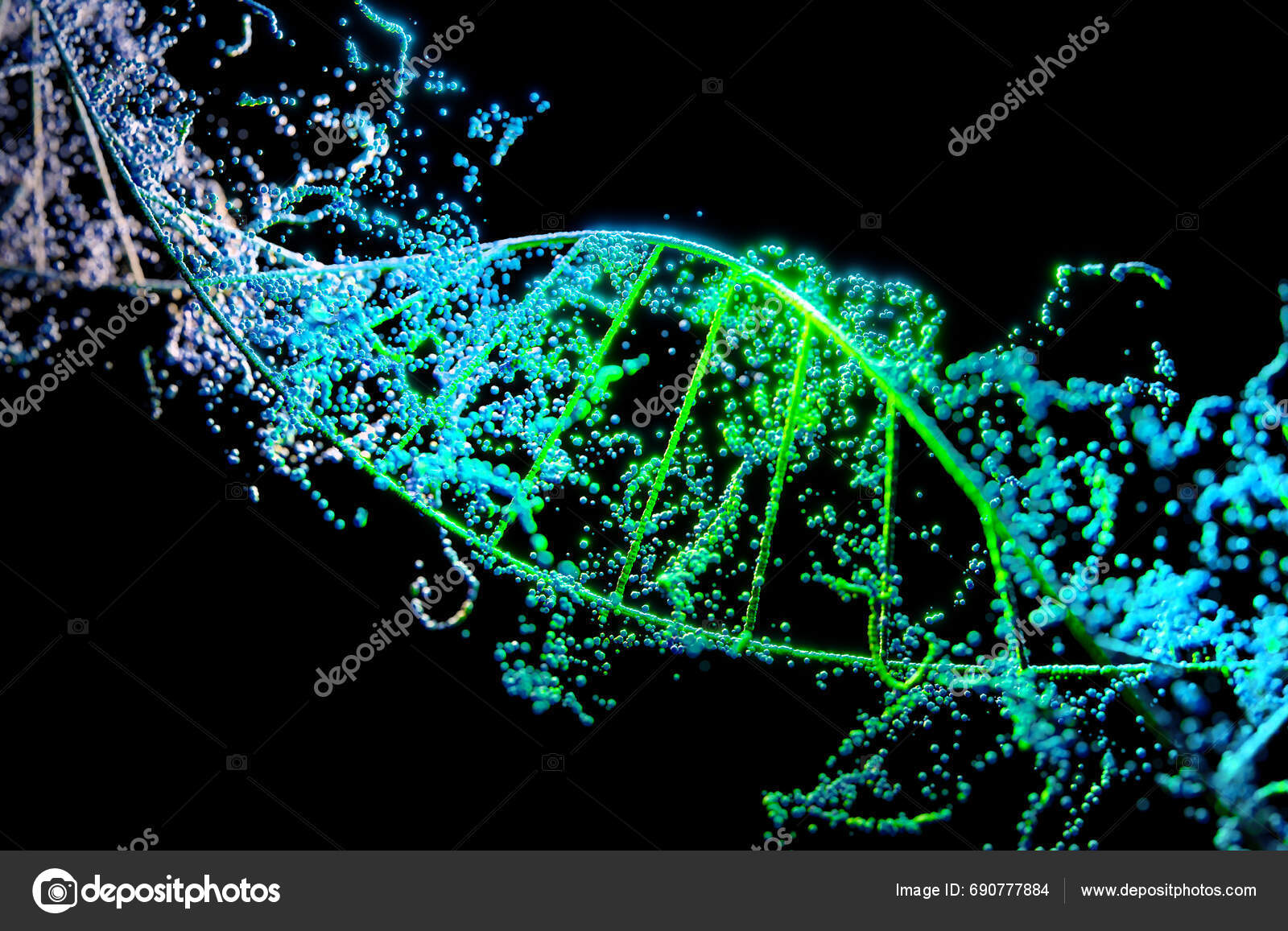 Chromosome Spiral Strand Dna Helix Blue Neon Light Particles ...