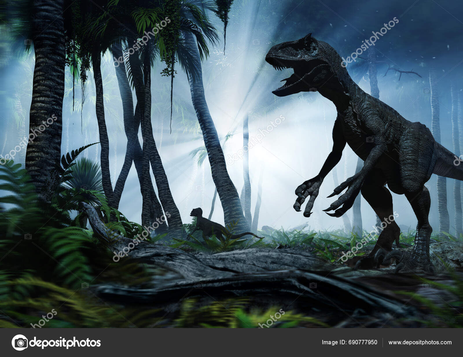 Dinosaurs Raptors Jungle Illustration — Stock Photo © mikdam #690777950