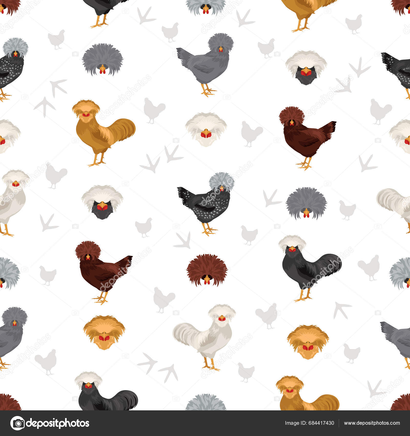 Polish Chicken Breeds Seamless Pattern Poultry Farm Animals Different ...