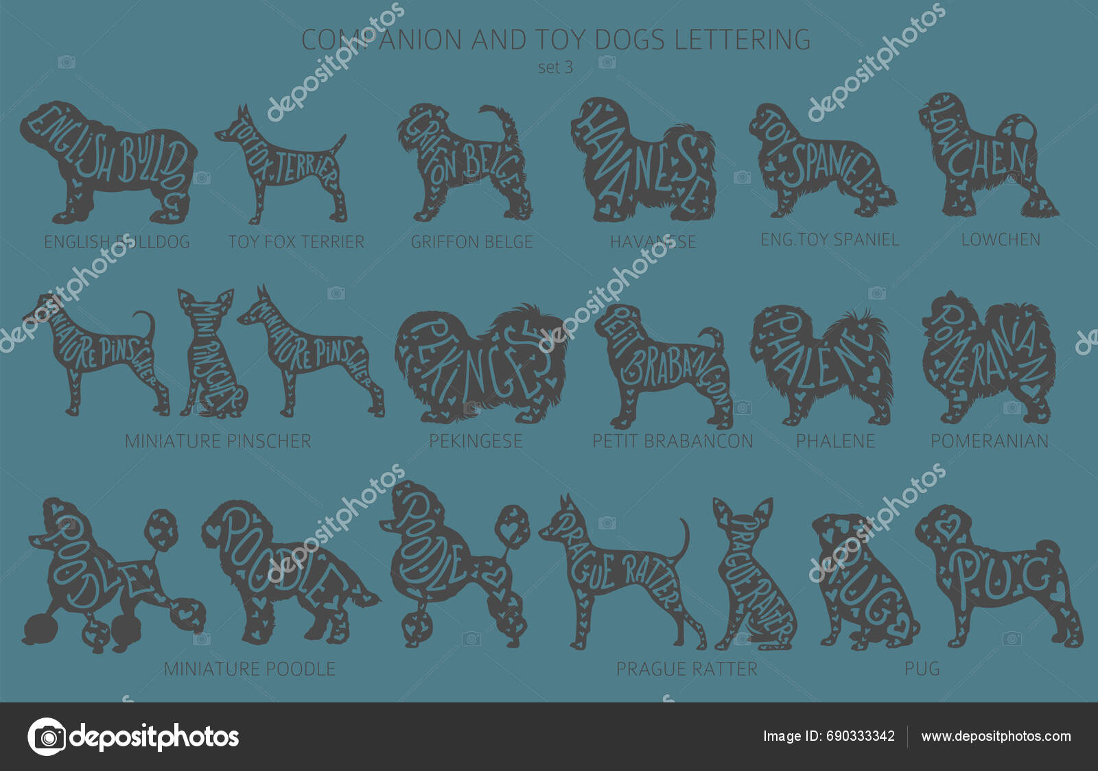 Perro Razas Siluetas Con Letras Clipart Estilo Simple Colección Perros ...
