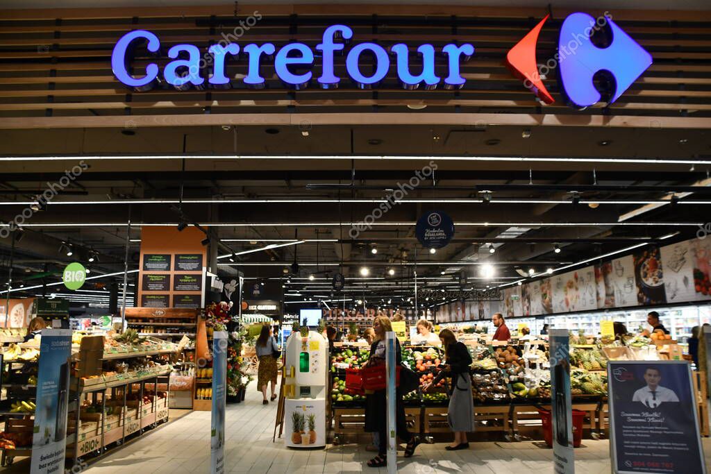 WARSAW, POLAND - JUL 16: Carrefour store at Galeria Mokotow shopping ...