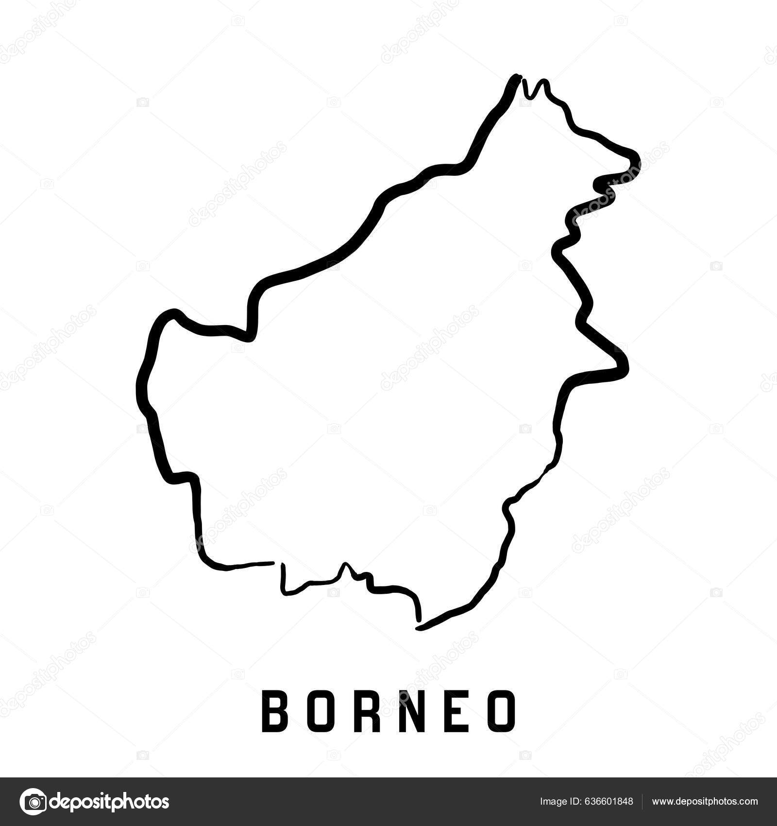 Borneo Island Map Indonesia Simple Outline Vector Hand Drawn Simplified ...