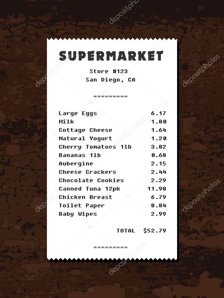 Recibo en efectivo del supermercado. Recibo de papel del supermercado ...