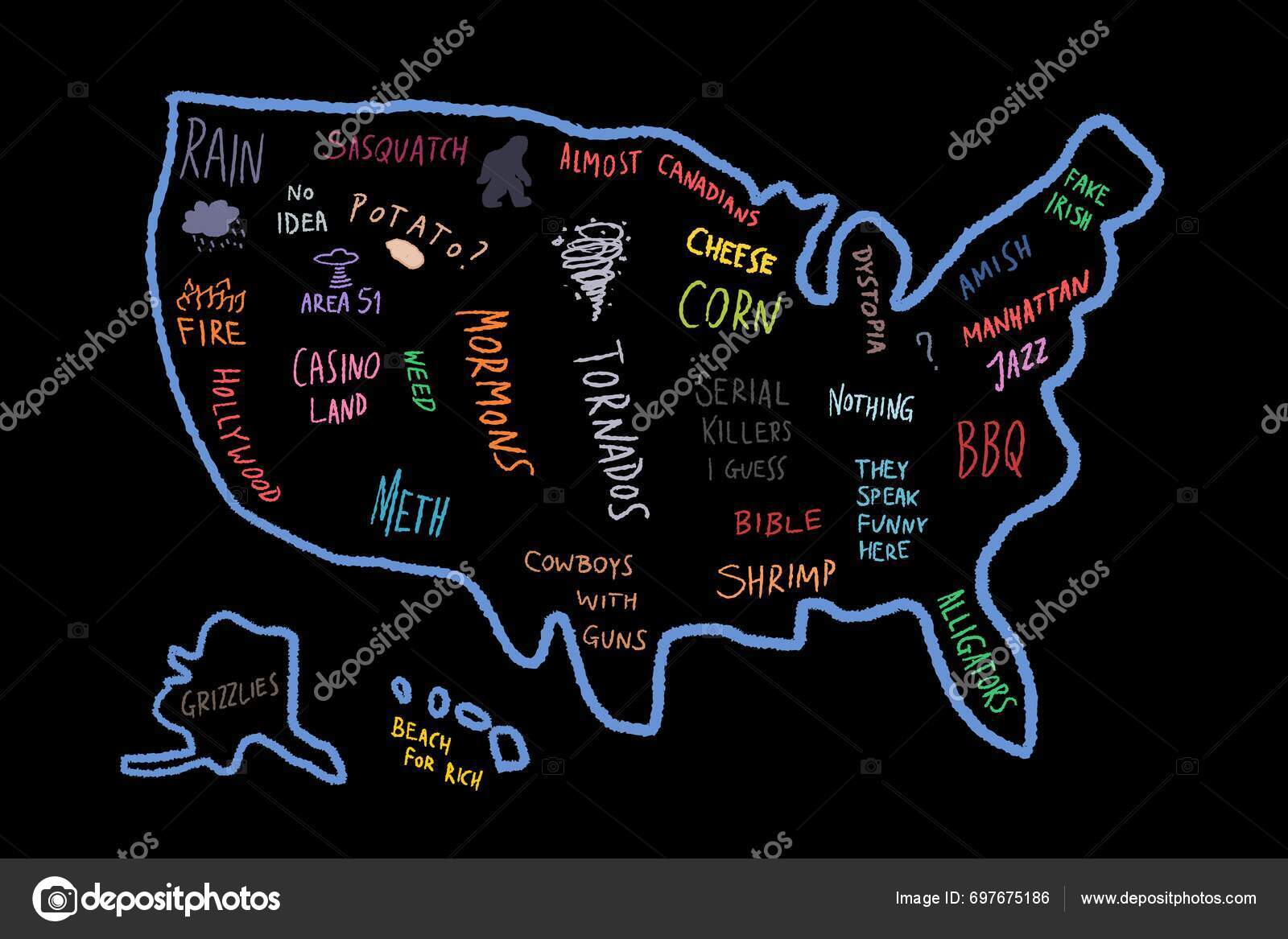 Meme Map America Funny Stereotypes United States Map According Tourists ...