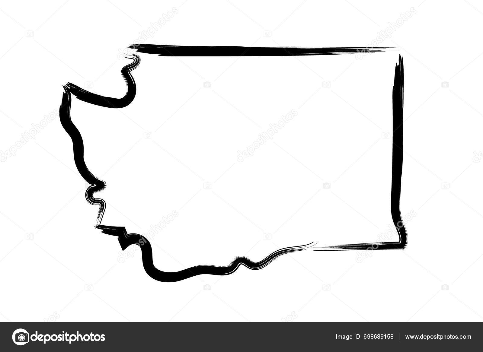 Washington State Map Outline Concept Sketch Isolated Vector Graphics ...