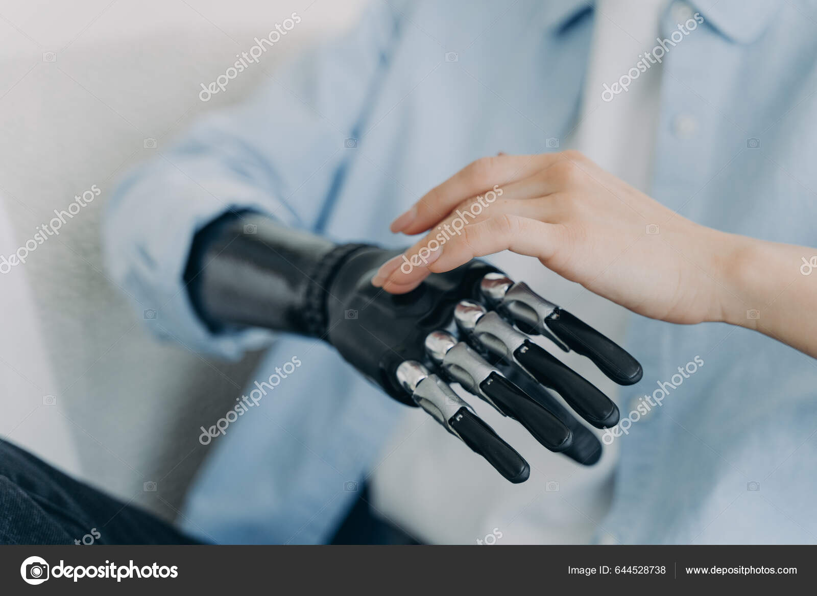 Hands Handicapped Girl Setting Her Bionic Arm Pressing Buttons Young ...