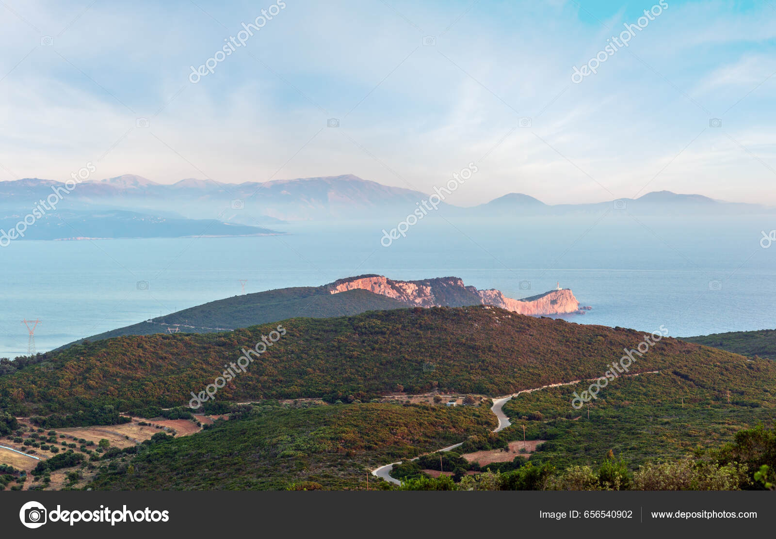 Evening Sunset South Cape Lefkas Island Lighthouse Panorama Lefkada ...