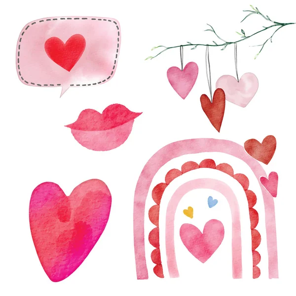 Love Objects Many Various Romantic Objects Watercolor Illustration Cute ...