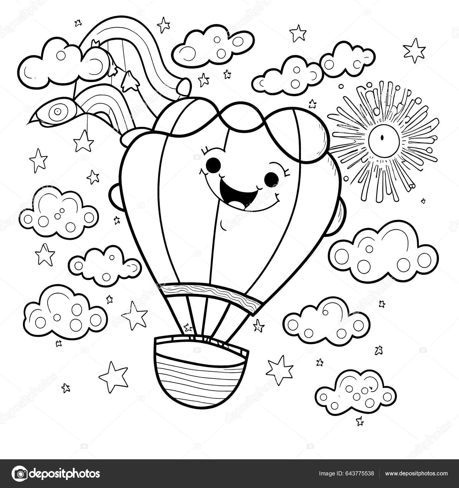 Black White Coloring Pages Kids Simple Lines Cartoon Style Happy Stock ...
