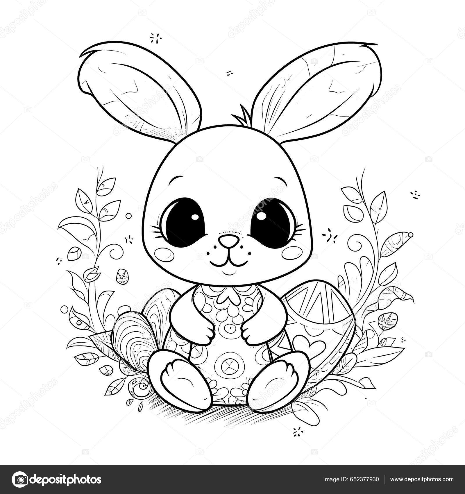 Roztomilý Zajíček Černobílé Omalovánky Stránky Obklopený Velikonoční ...