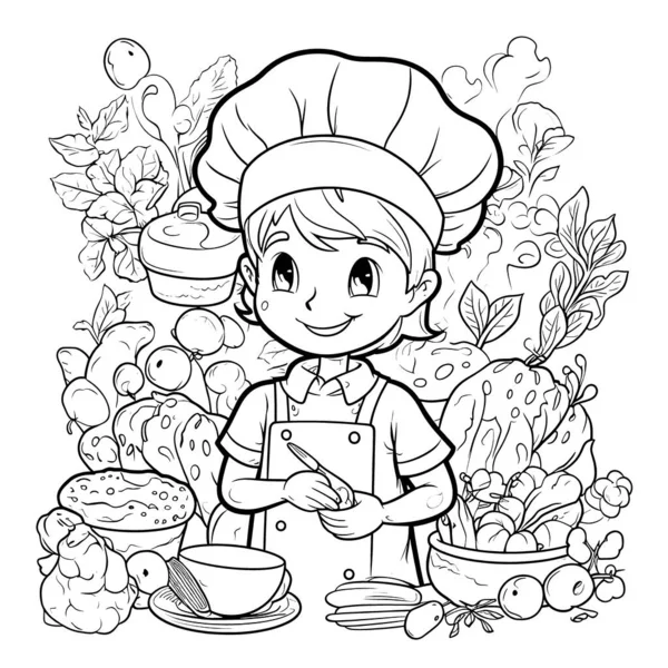 Livre Colorier Pour Enfants Chef Porte Grand Chapeau Chef Blanc — Photo ...