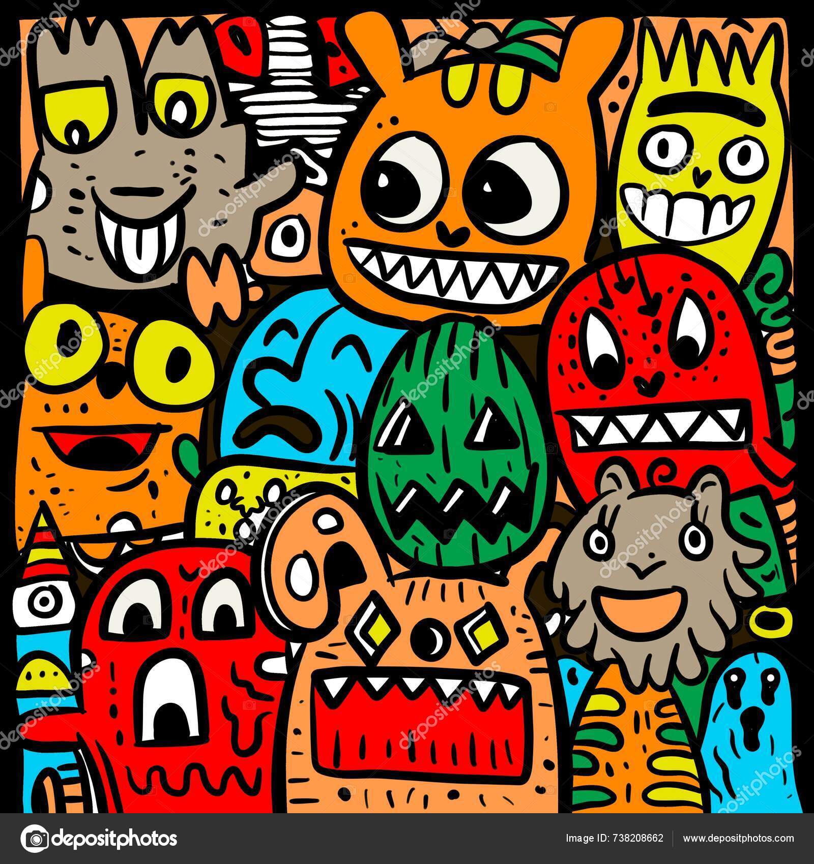Cartoon Illustration Featuring Group Colorful Monsters Playful ...