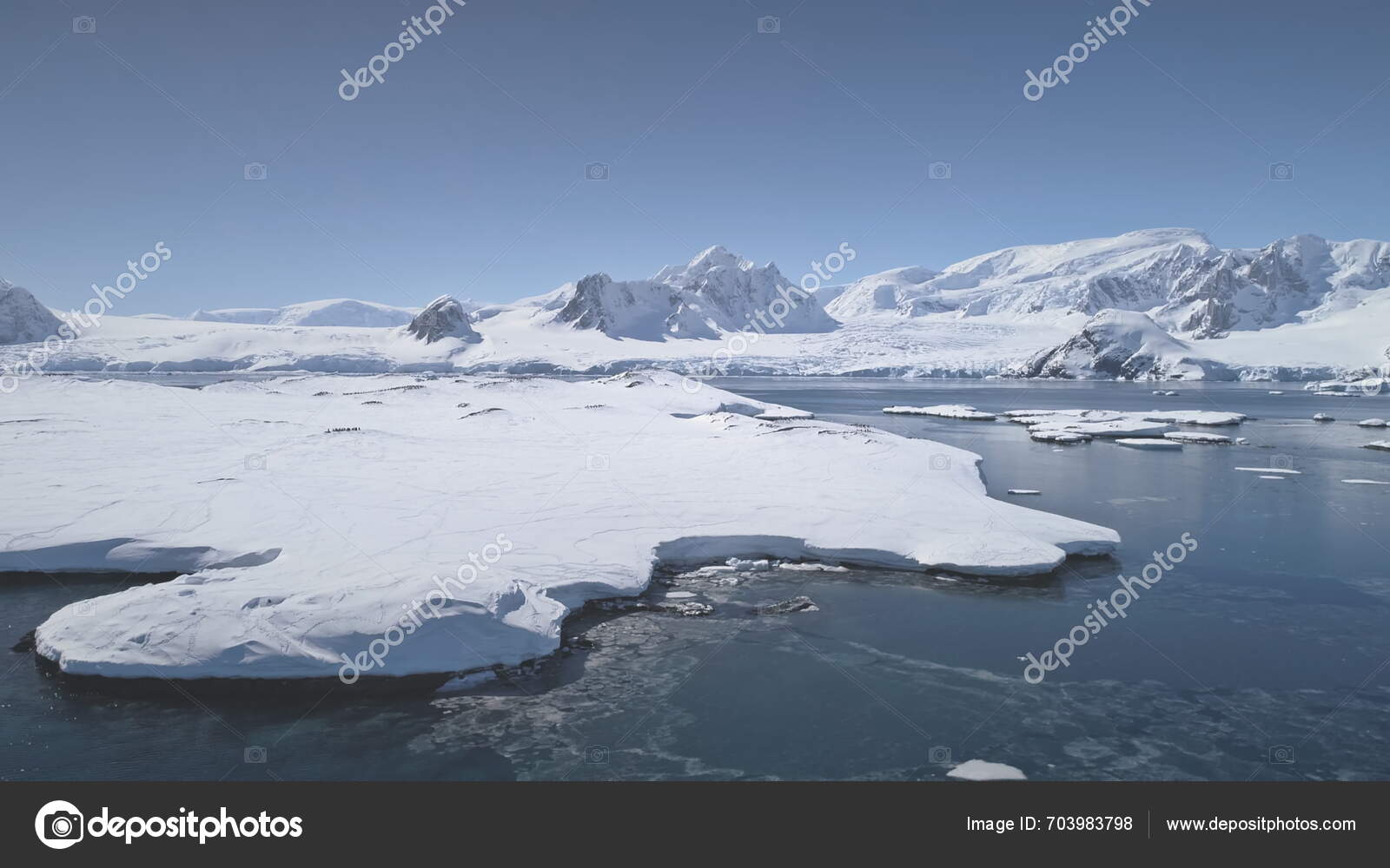 Aerial Flight Antarctica Shoreline Ocean Snow Covered Land Drone ...