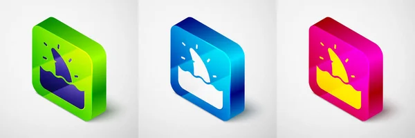 Isometric Shark fin in ocean wave icon isolated on grey background ...