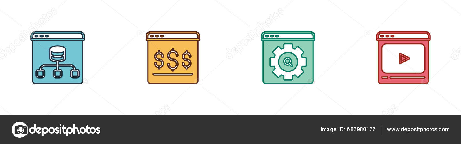 Set Server Data Online Shopping Screen Browser Setting Play Video Stock Vector by ©vectorvalera ...