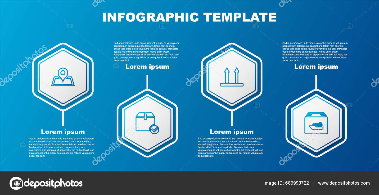 Set Line Placeholder Map Package Box Check Mark Side Cargo Stock Vector ...