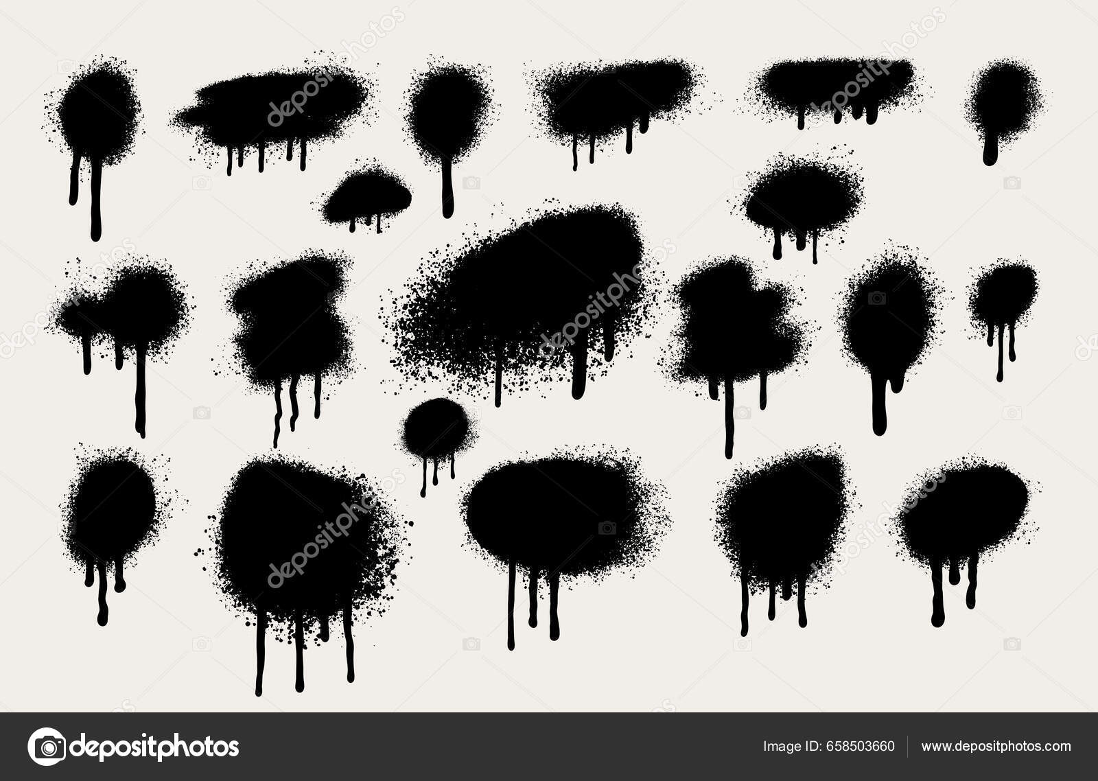 Set Spray Paint Elements Isolated White Background Lines Drips Black ...