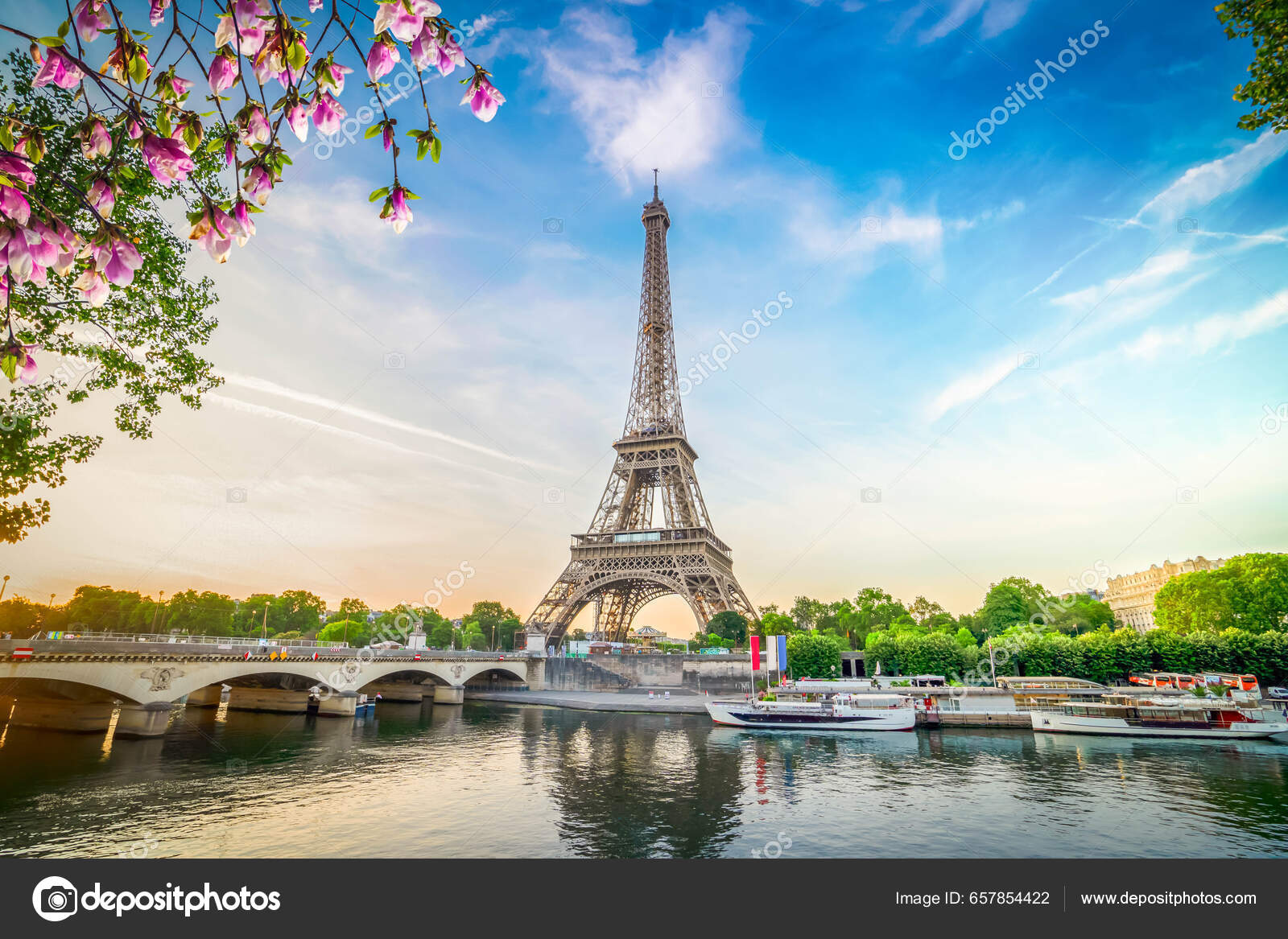 Paris Eiffel Tower River Seine Sunrise Paris France Eiffel Tower ...