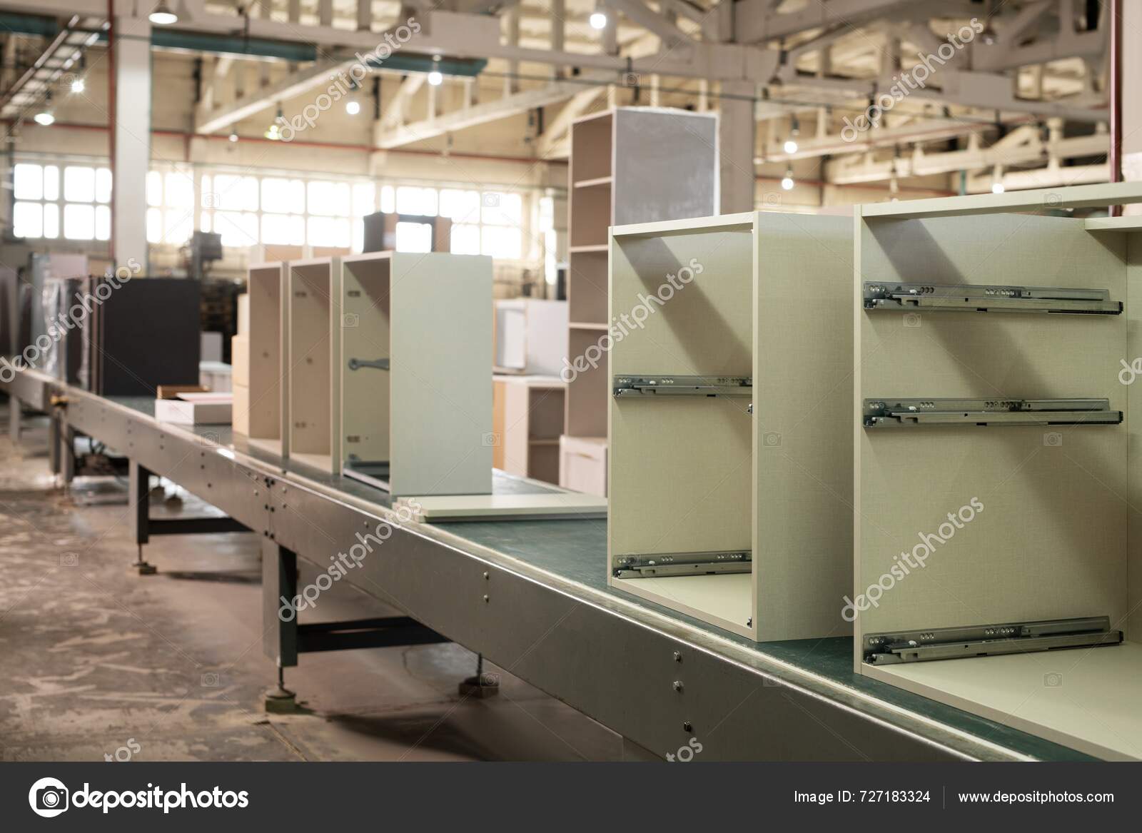 Row Partially Assembled Cabinets Drawer Slides Placed Line Workshop ...