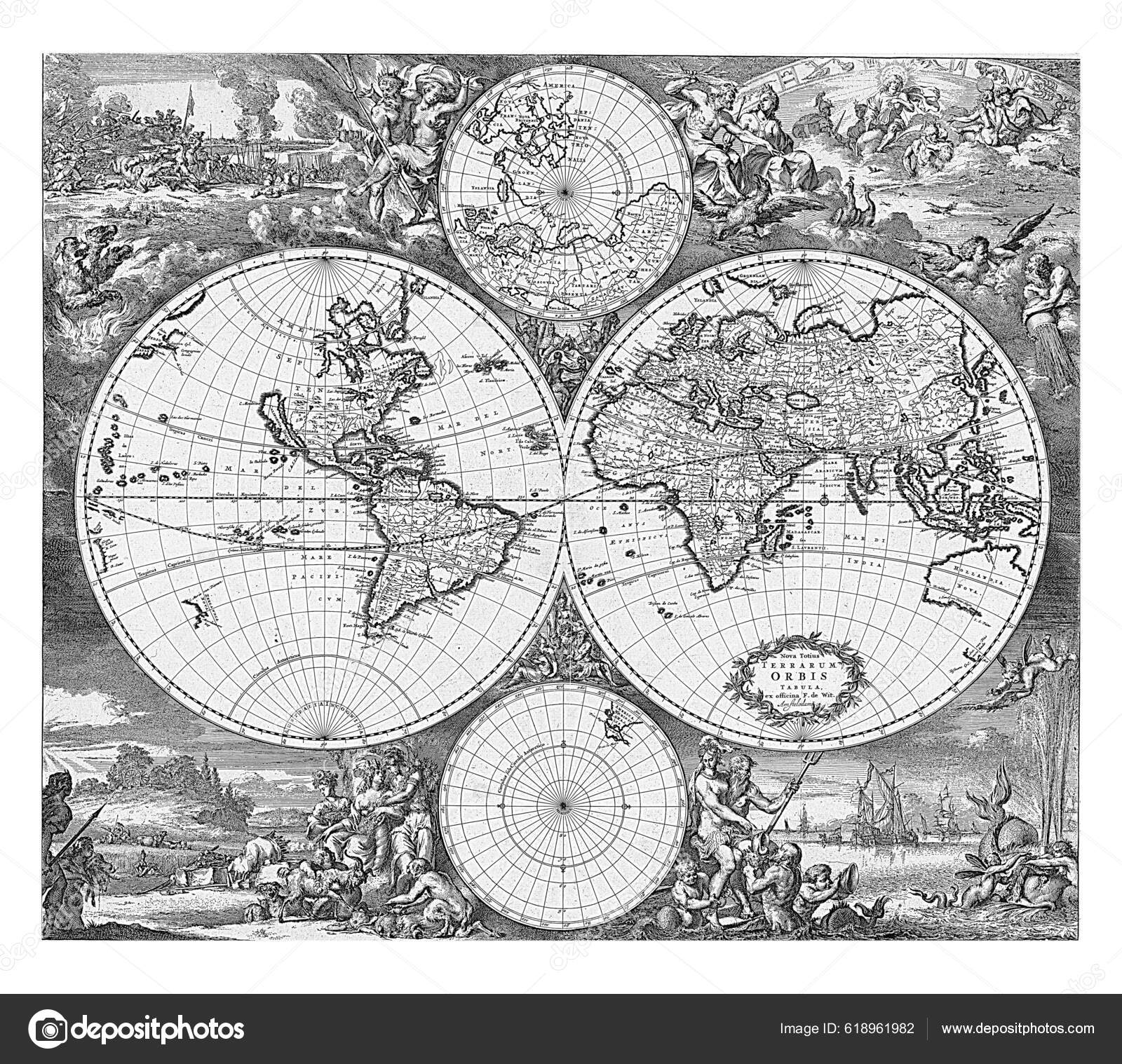 World Map Two Hemispheres Map North Pole South Pole Corners Stock Photo ...