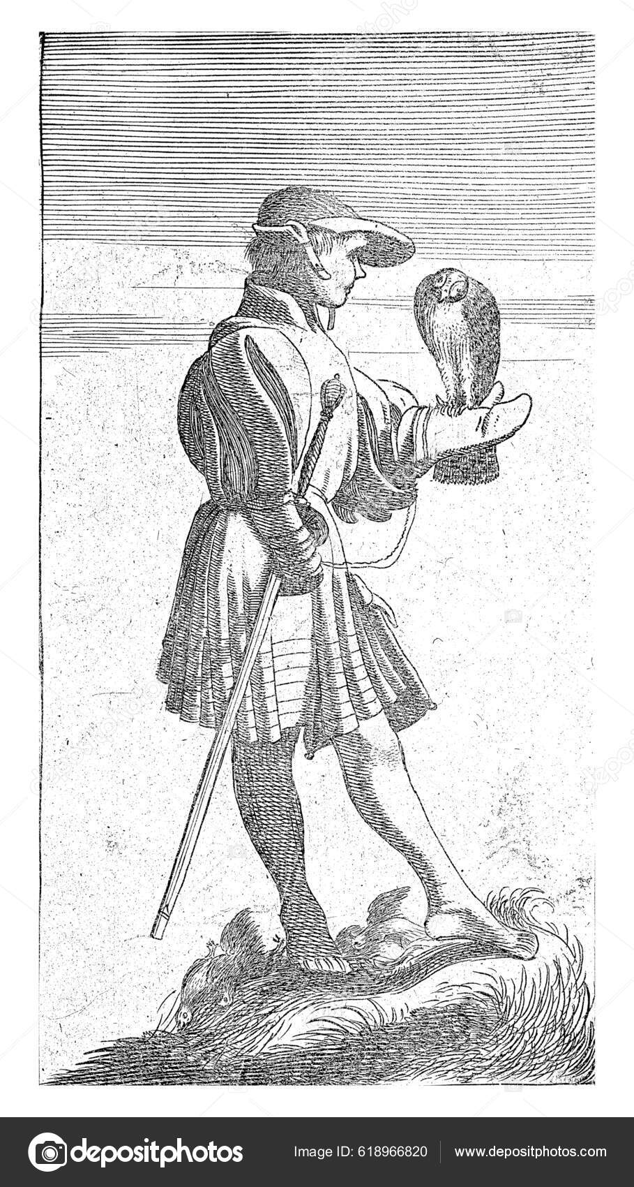 Falconer Falcon His Left Arm Standing Right Sword Right Side Stock ...