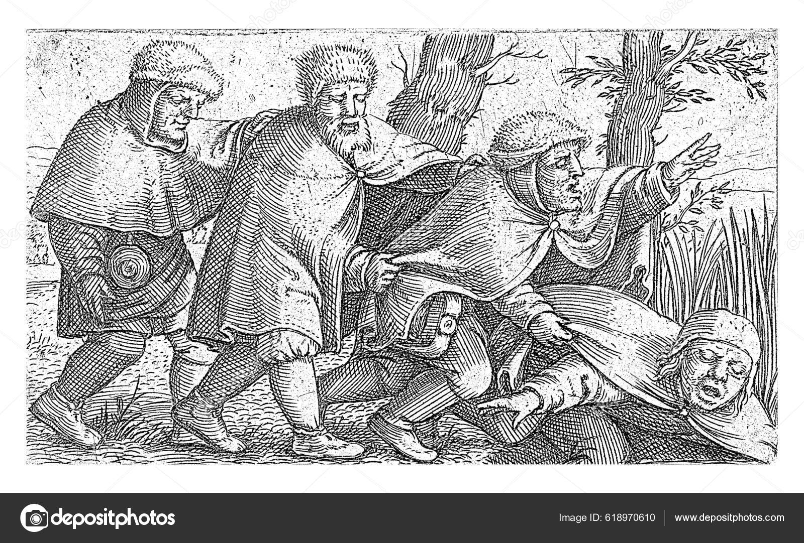 Four Blind Beggars Walk One Other Led One Front Them Stock Illustration ...