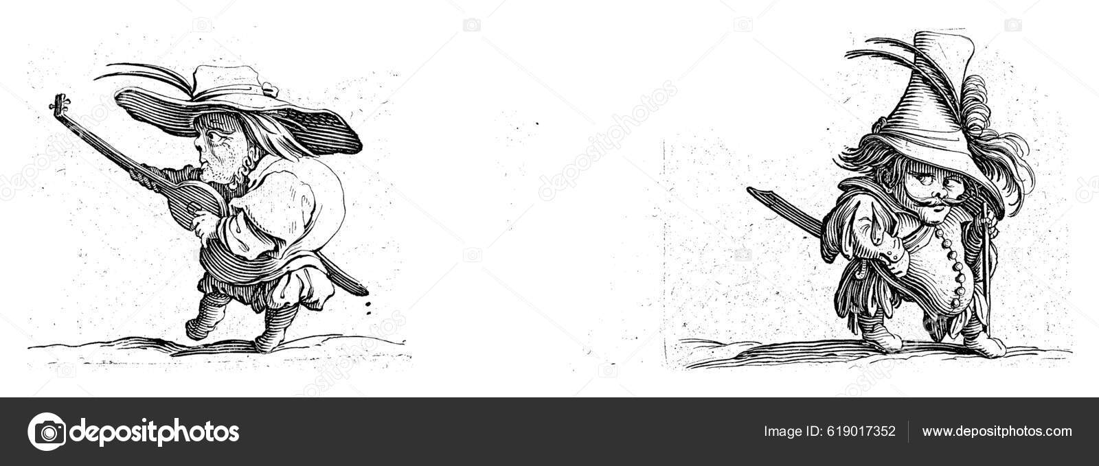 Dwarf Lute Sword Dwarf Sword Walking Stick Jacques Callot 1621 — Stock ...