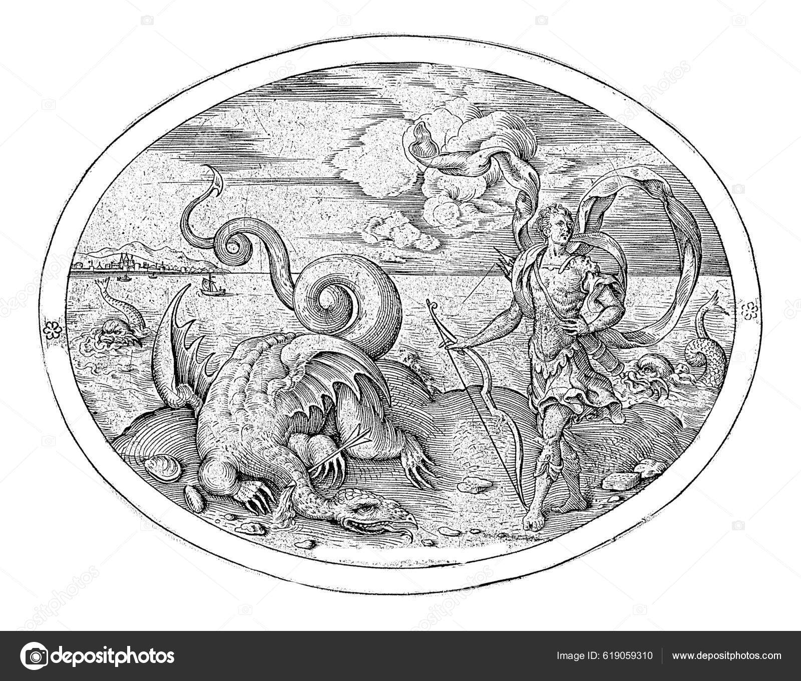 Apollo Island Sea Bow His Hands His Shoulder Carries Quiver Stock ...